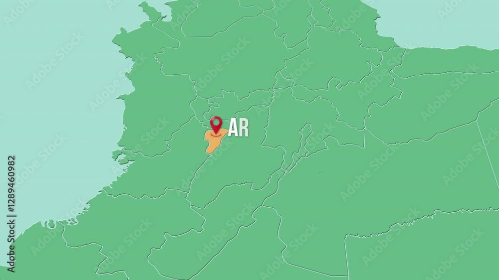 Mapa de Colombia con división política resaltando el estado Quindío con ...