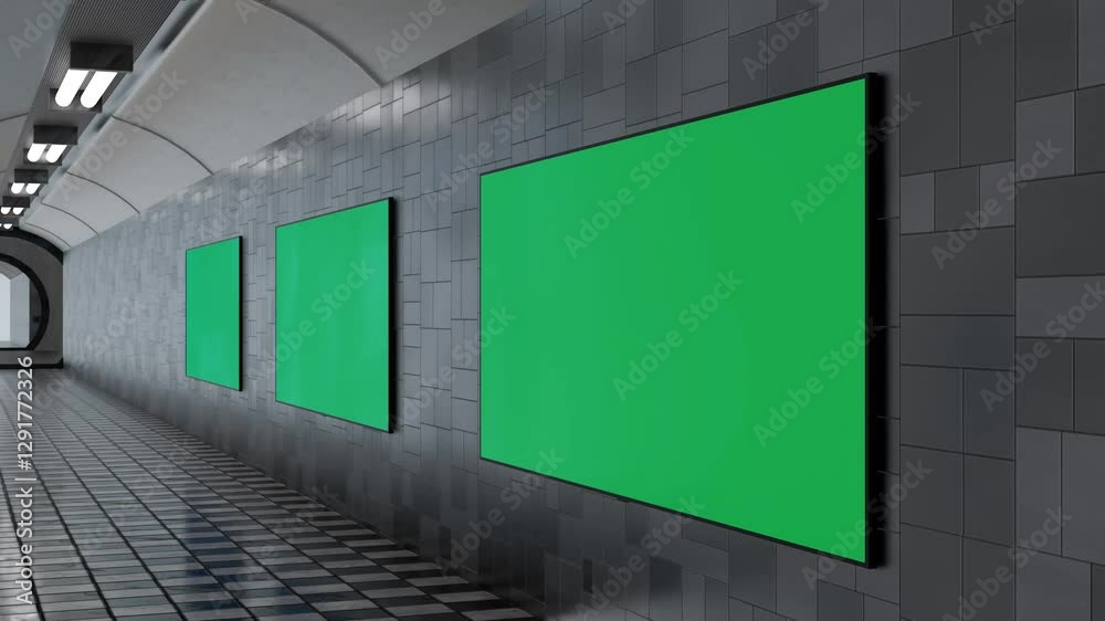 Modern underground tunnel Advertising horizontal billboard with green ...