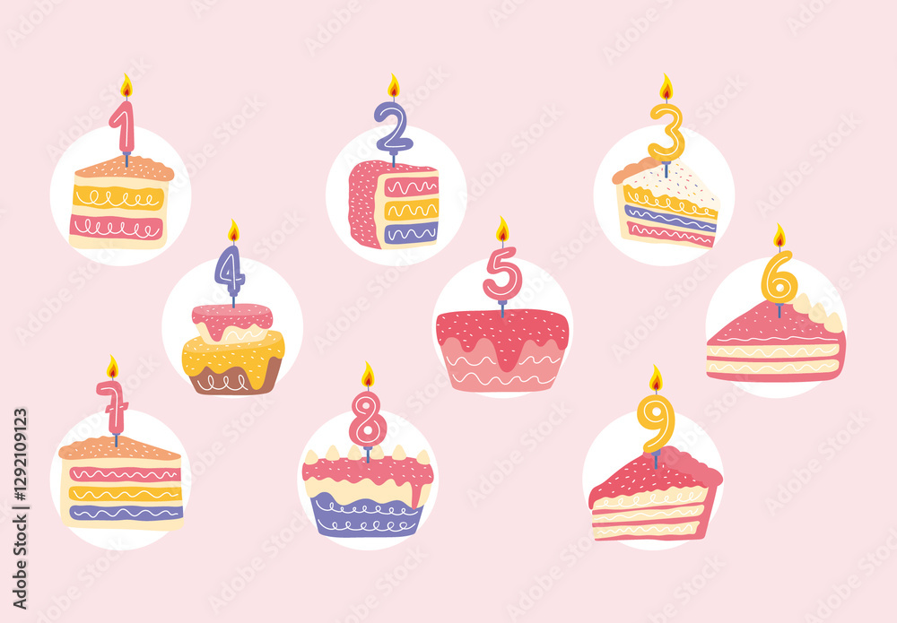 Colorful Birthday Cake With Numbers Celebration Set Stock Template ...