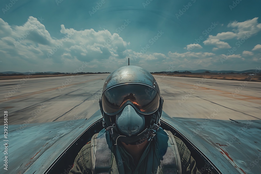 Plakát Pilot in Cockpit, Runway, Cloudy Sky, Taking Off – Obraz na Zeď ...