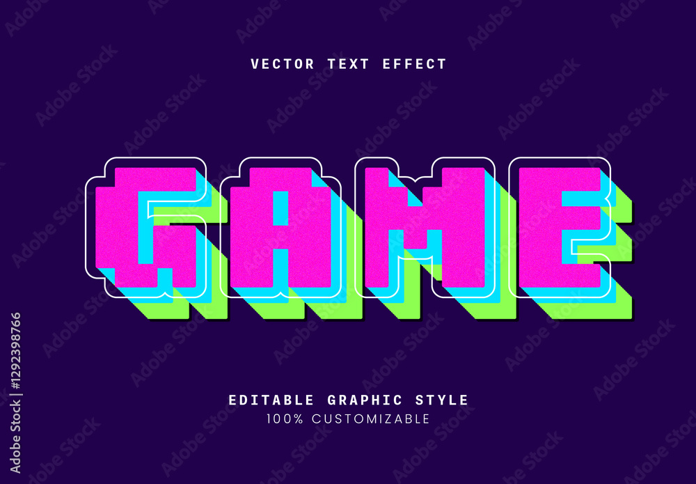 Colorful Game Neon Pixel Vibrant Arcade Text Effect Stock Template ...