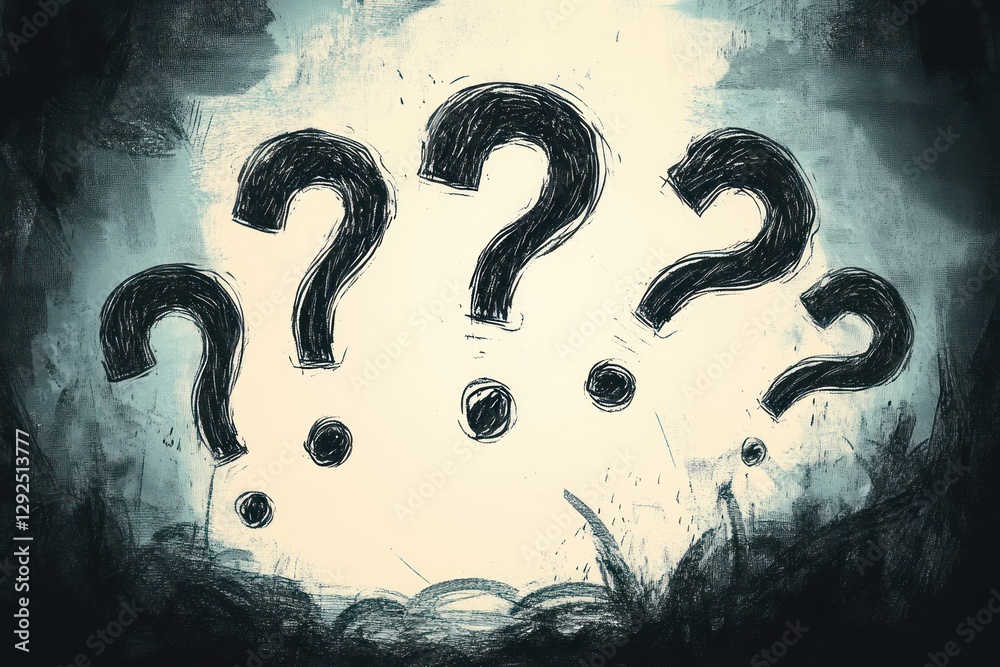 Poster Whimsical Floating Question Marks in Surreal Style with Soft ...