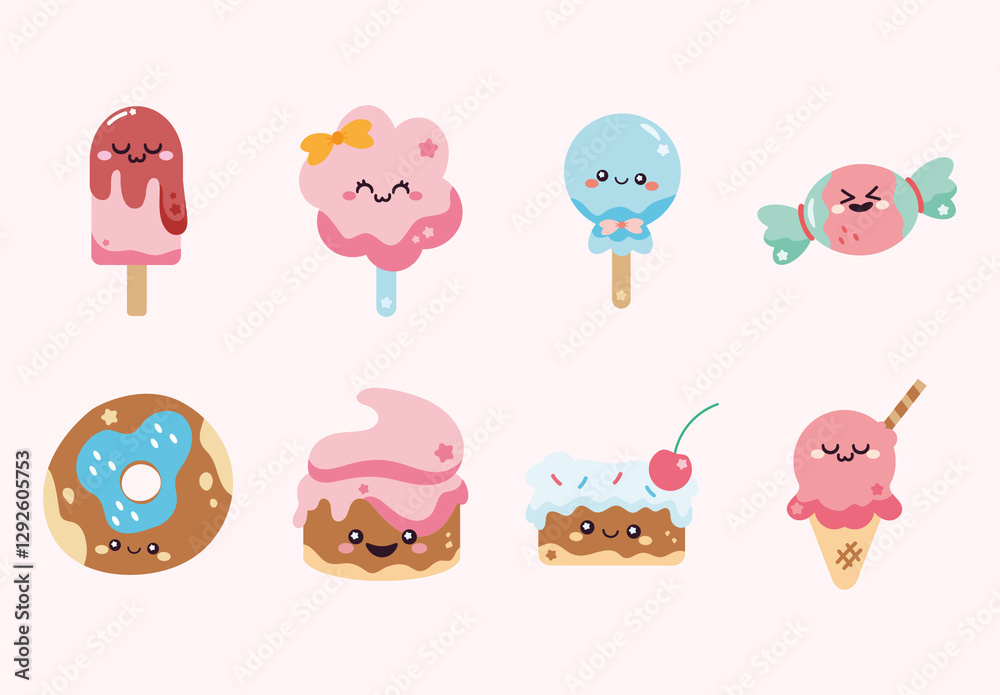 Colorful Cute Sweet Dessert Candy Sticker Set Stock Template | Adobe Stock