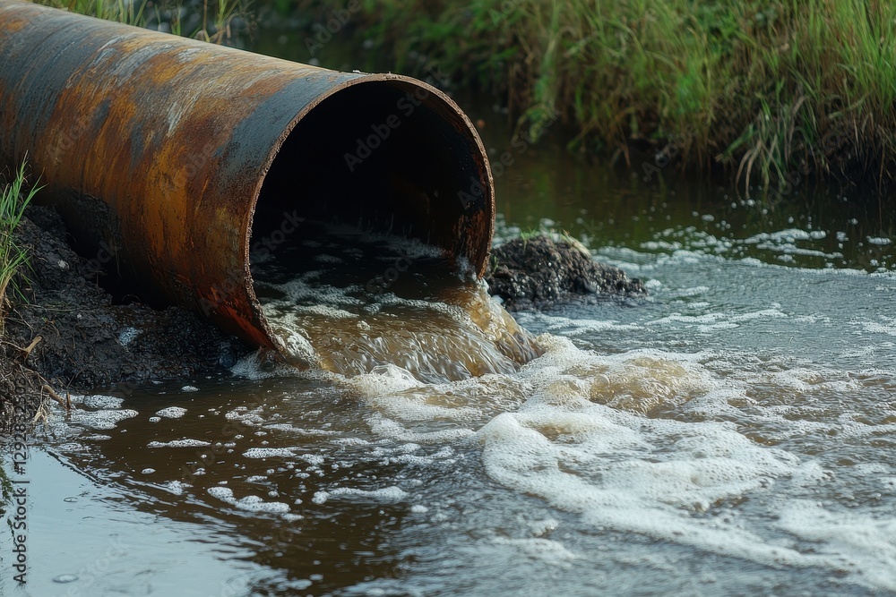 Photo & Art Print A sewage pipe discharges polluted water into the ...
