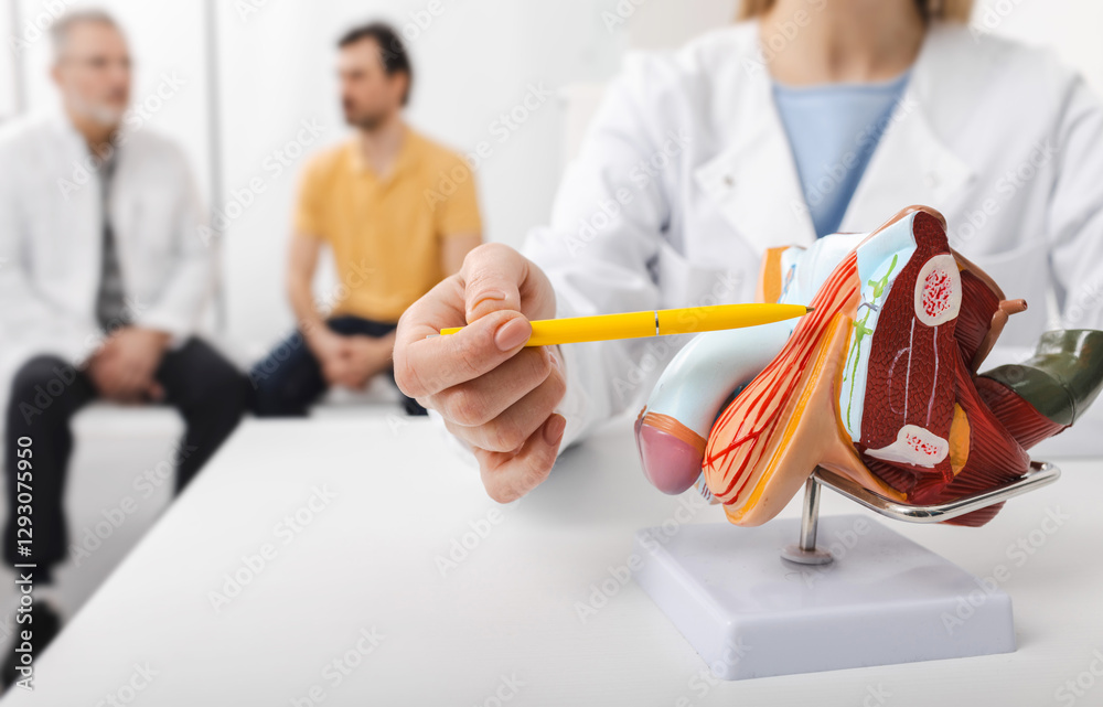 Poster Urologist demonstrates varicose veins or varicocele on ...