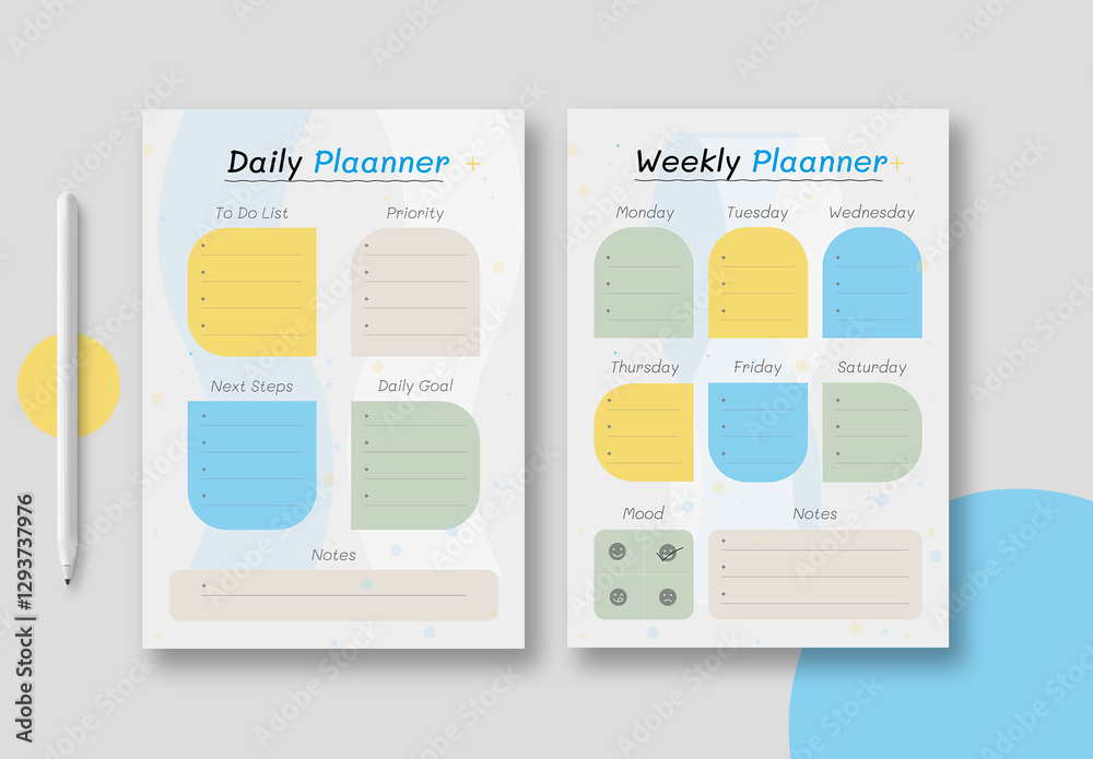 Daily And Weekly Planner Layout Stock Template | Adobe Stock