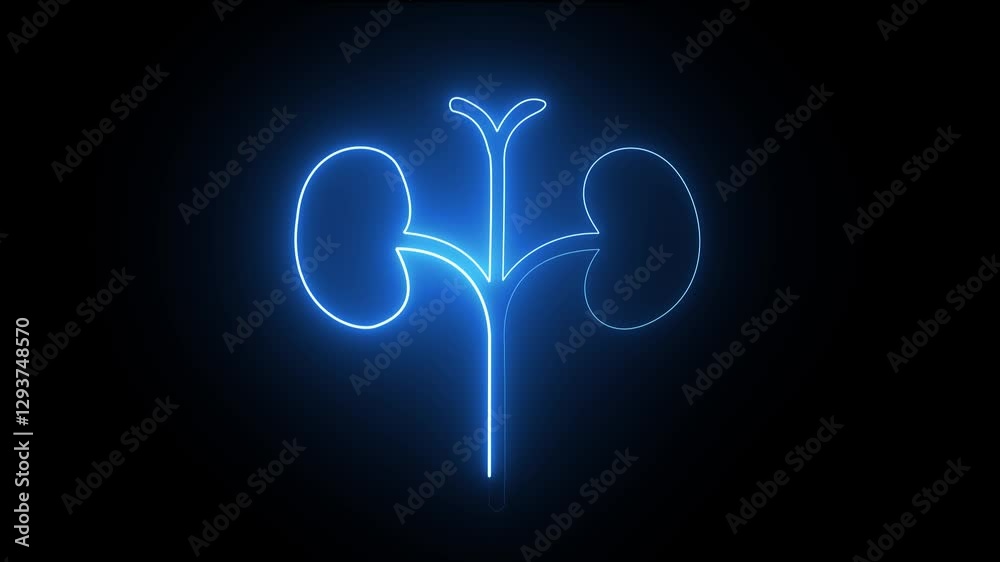 Glowing neon human kidney icon animation. This renal system symbol is a ...