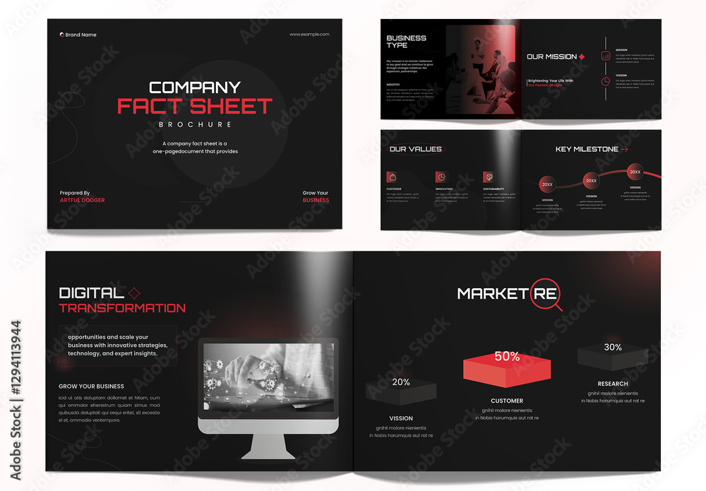 Company Fact Sheet Brochure Layout Stock Template | Adobe Stock