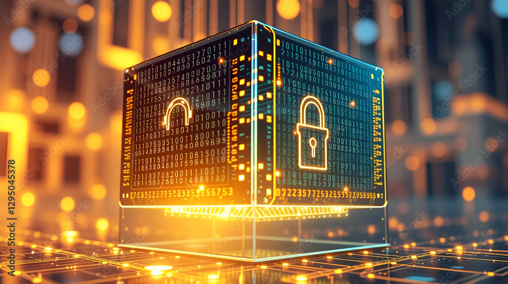 Poster A futuristic quantum encryption system visualized as a glowing ...