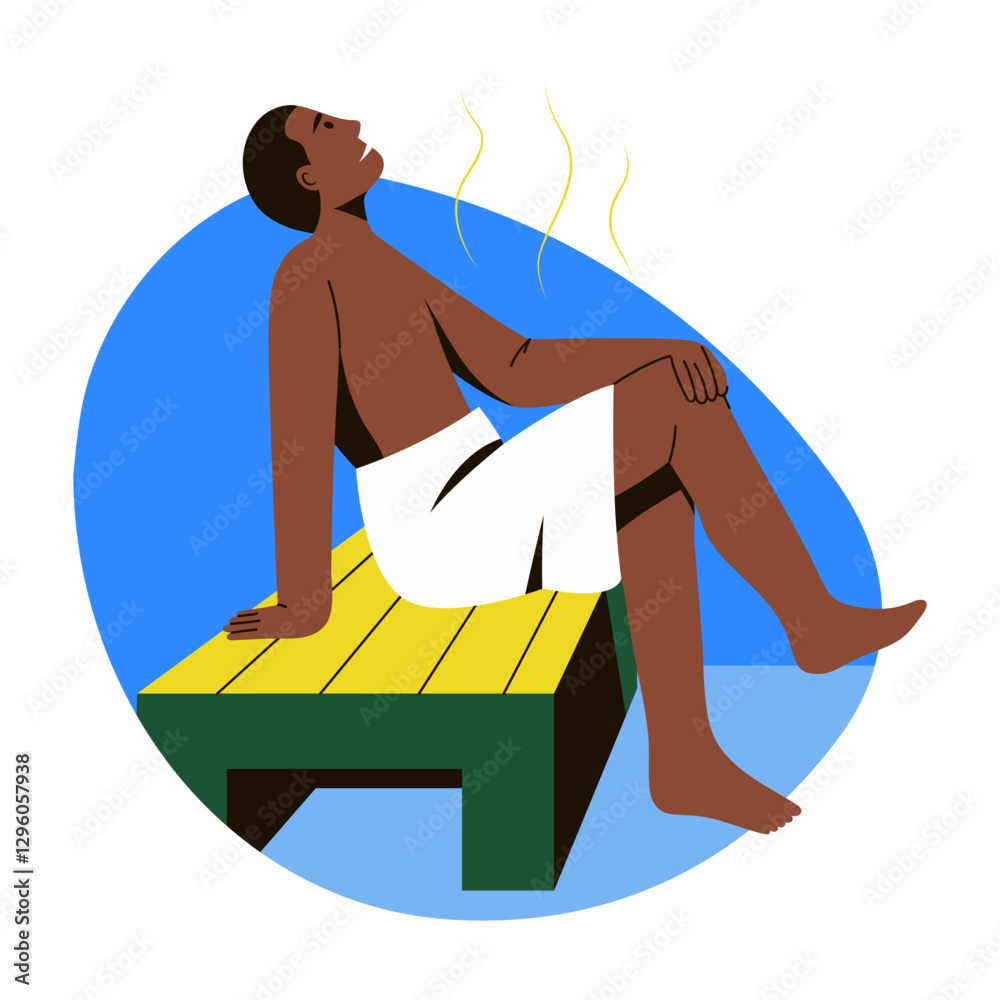 Poster A flat style illustration of a character sitting in steam room ...