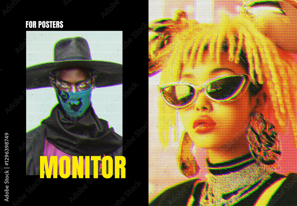 Crt Monitor Poster Photo Effect Mockup Stock Template | Adobe Stock