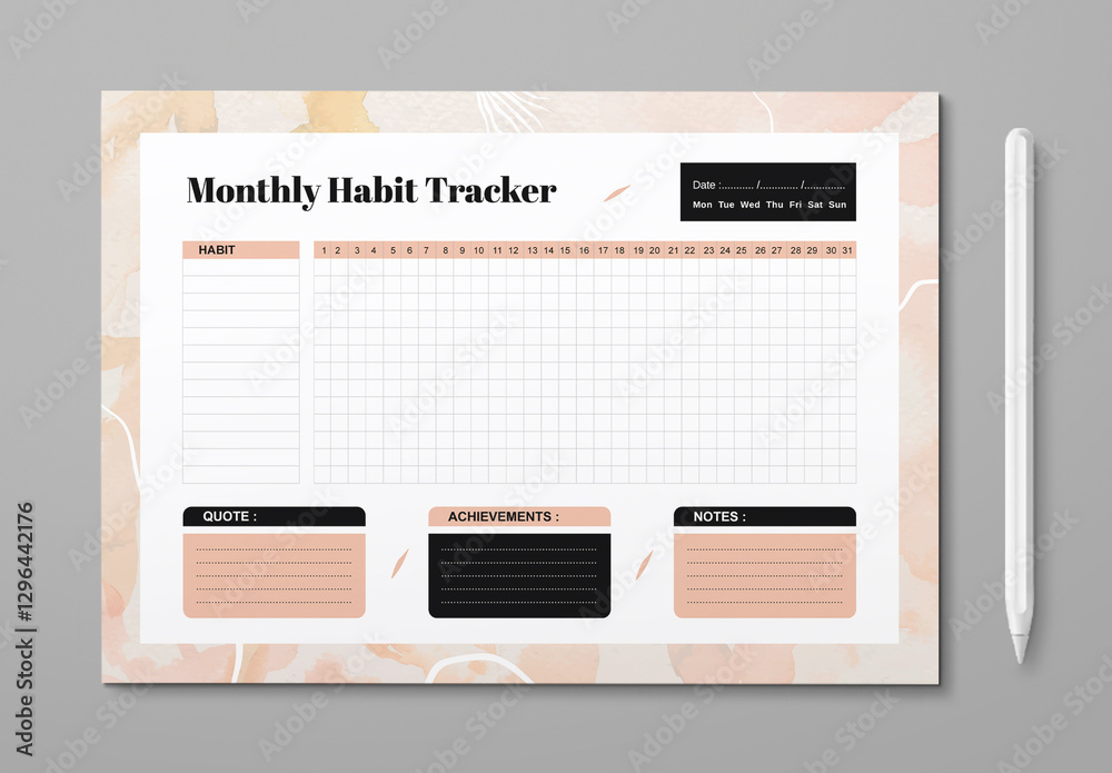 Editable Monthly Habit Tracker Stock Template | Adobe Stock