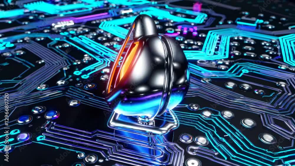 Neon-illuminated circuitry surrounds mechanical heart component ...