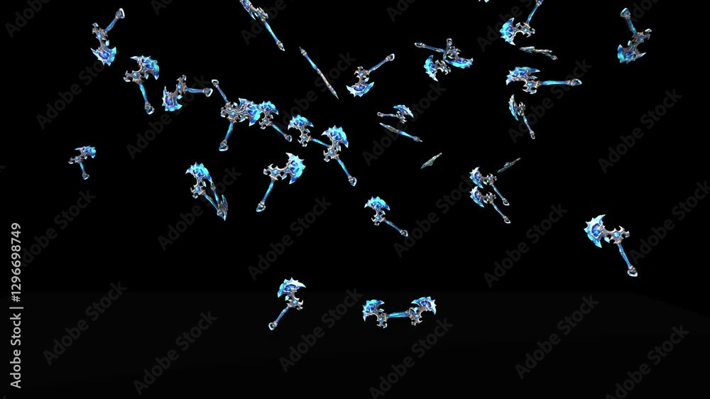 Game War Axe Weapon Animation Crystal Axe Falling Animation. 3d Blue ...