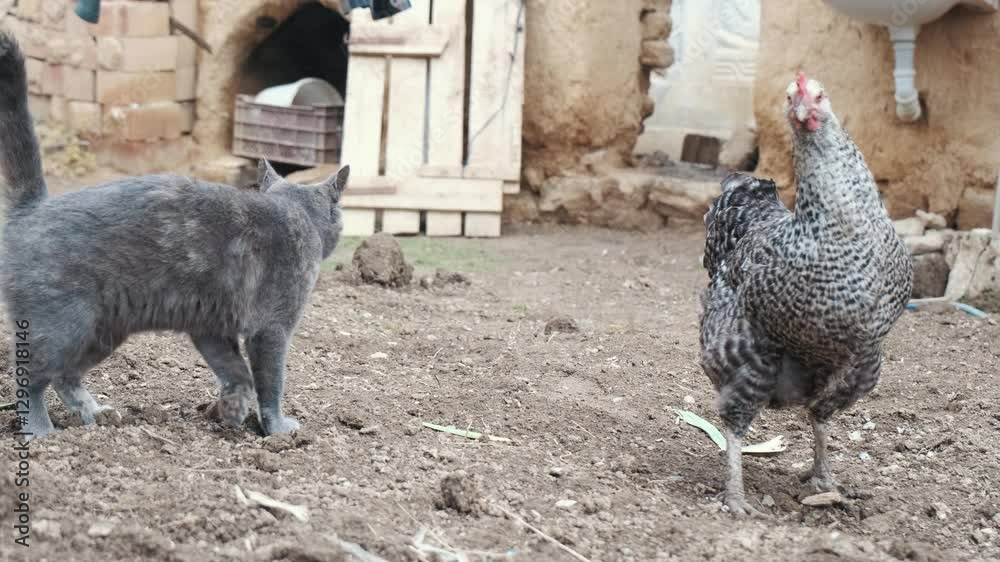 Food tension in the village courtyard! The cat defends its territory by ...