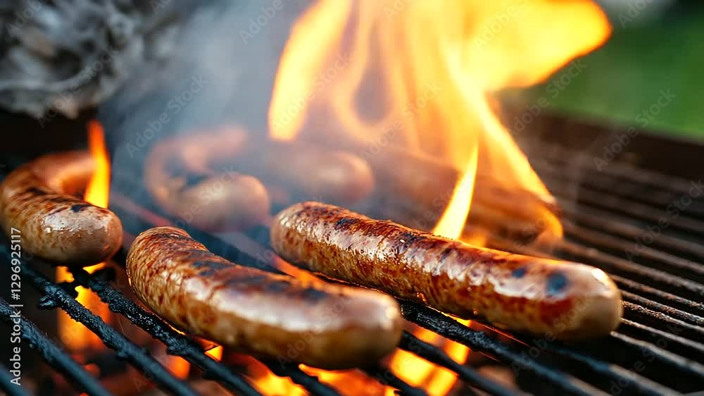 Thick, juicy boerewors sausage sizzles on a traditional South African ...