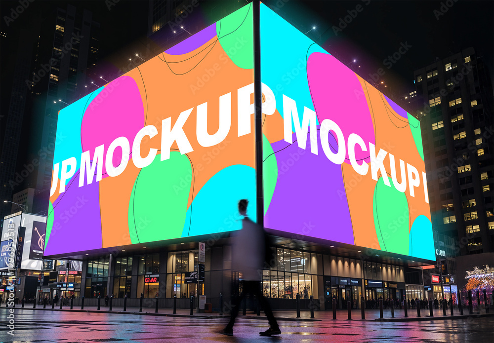 Digital Billboard Mockup Wall at Night Display Шаблон Stock | Adobe Stock