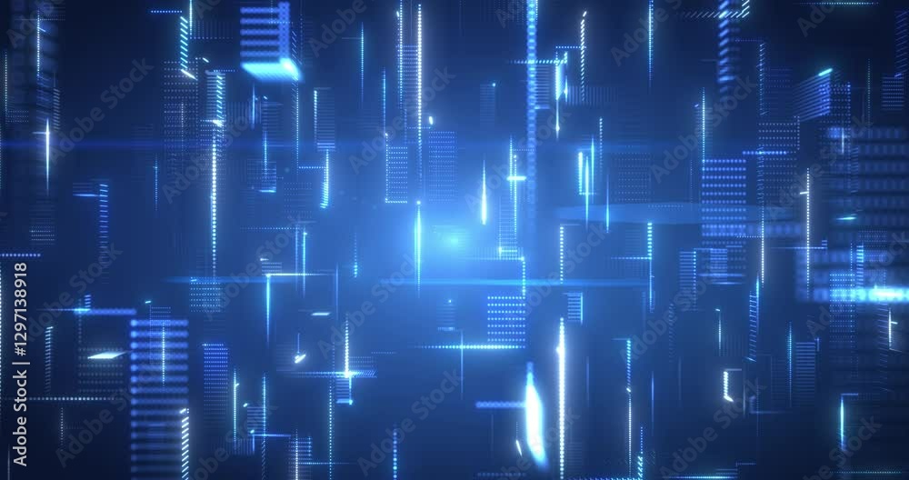Abstract futuristic cyber world scene, sci-fi mesh, technology glowing ...