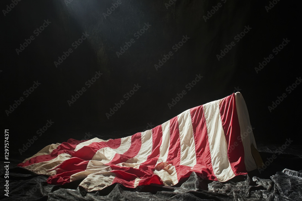Photo & Art Print Flag laying on black surface, illuminated by soft ...