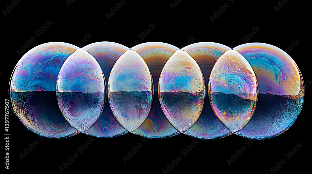 bubbles stacked in a row, demonstrating surface tension and cohesive ...
