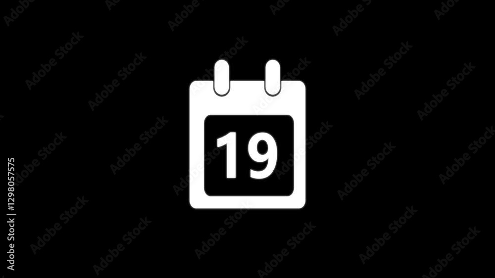 Calendar icon - day 19 animation Luma matte with transparent background ...
