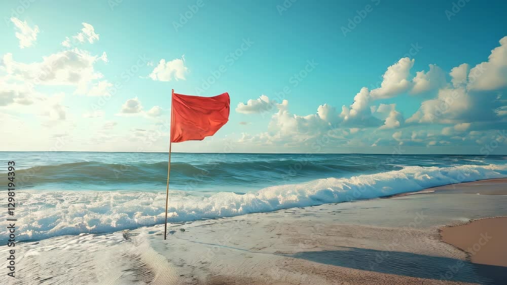 video of red warning flag on a sunny beach, indicating strong winds and ...
