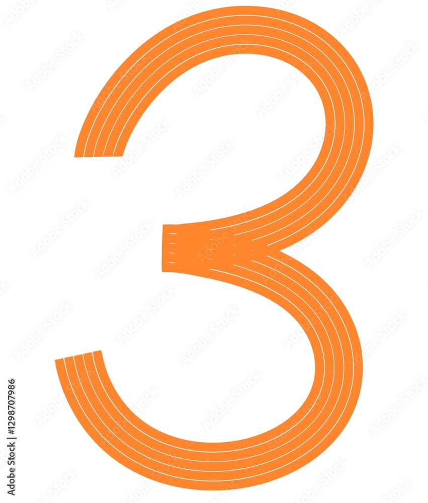 Poster Orange number three, stylized with overlapping lines, on a white ...