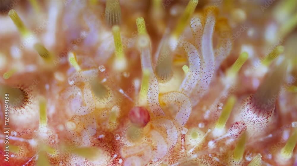 Sea urchin strongylocentrotus pallidus under microscope, phylum ...