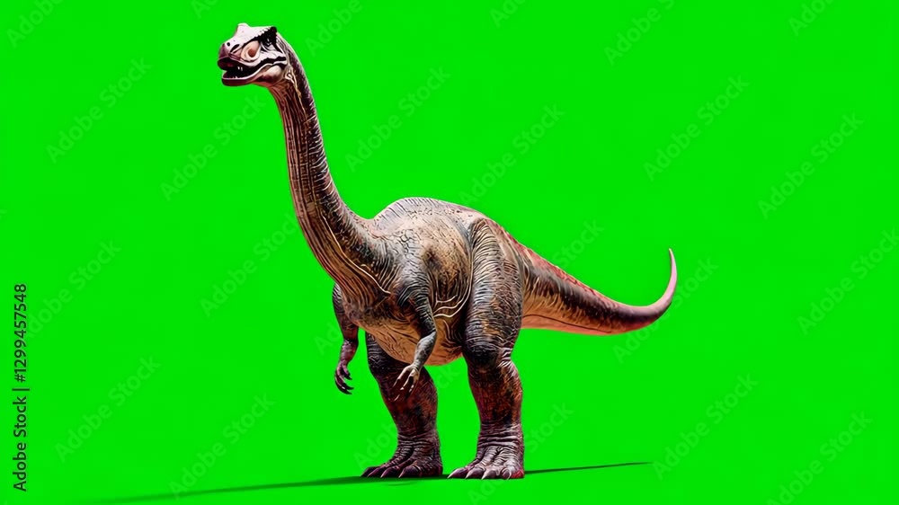 Realistic Brachiosaurus standing against a green screen background ...