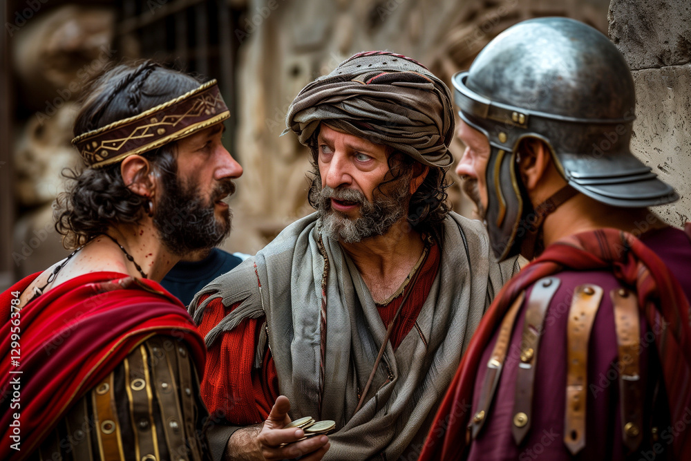 Poster Betrayal of Judas Iscariot in Jerusalem as he conspires with ...