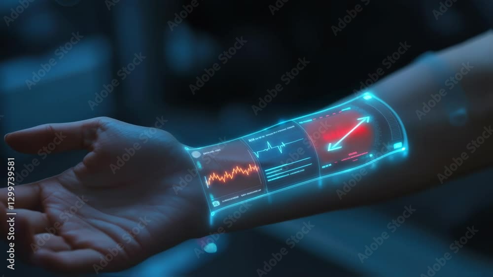Futuristic medical transparent display implanted under the skin of a ...