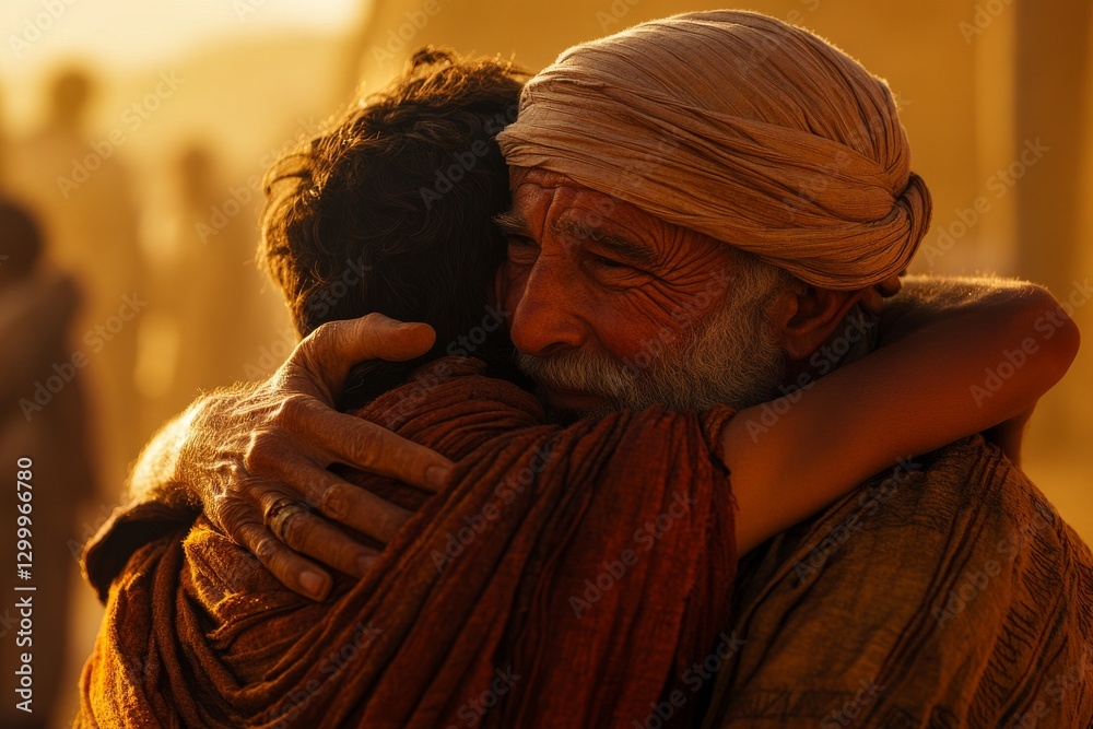 Poster Father embracing his son, Bible story of the prodigal son ...