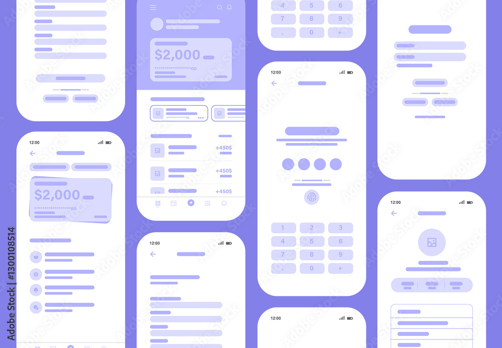 Finance Management Mobile App UX Wireframe Design Layout Stock Template ...