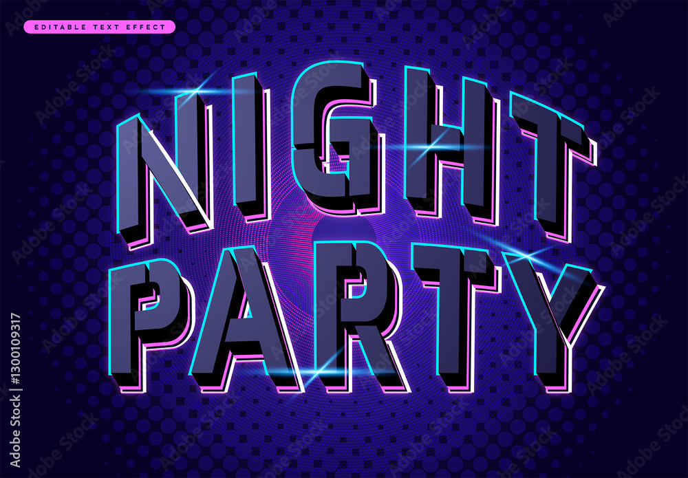 Retro 3D Night Party Text Effect with Neon Glow Stock Template | Adobe ...
