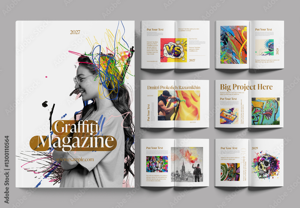 Trendy Graffiti Magazine Cover and Page Layout Stock Template | Adobe Stock