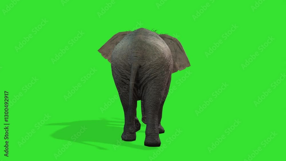 Back view fastly walking of black elephant green screen or chroma key ...