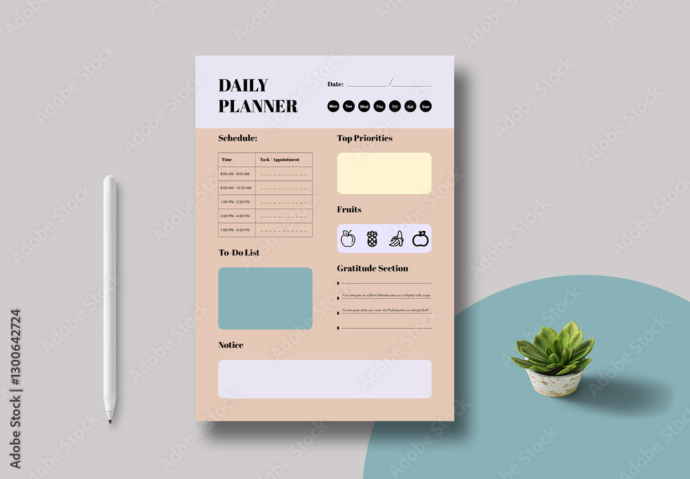 Daily Planner Layout Stock Template | Adobe Stock