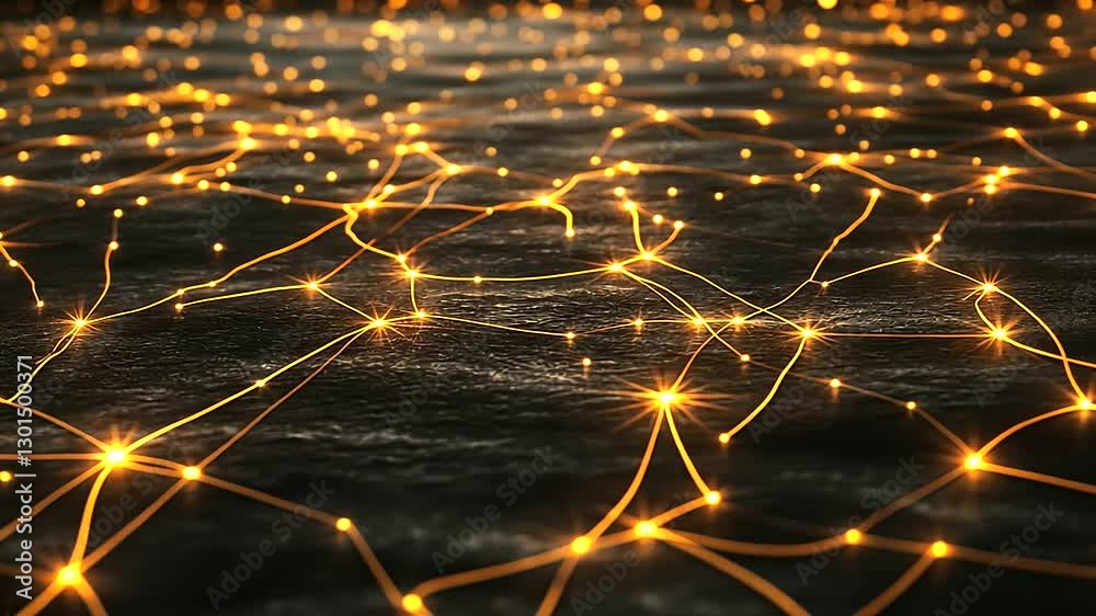 Illustration of glowing neurons transmitting electric signals, forming a complex network of ...