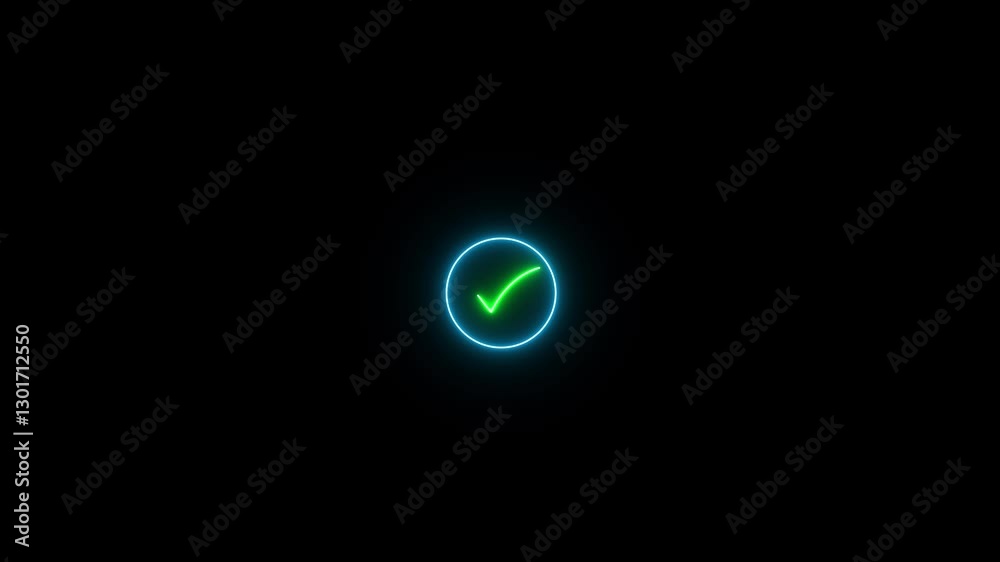 Glowing green colour neon check mark icon animation Tick mark or ...