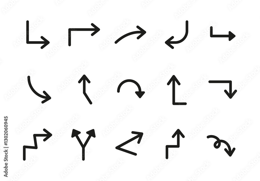 Black Directional Bent Arrow Navigation Icons Set Stock Template ...