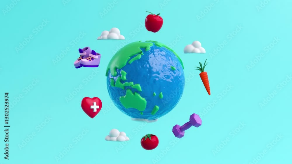 World Health Day video with planet Earth surrounded by healthy ...