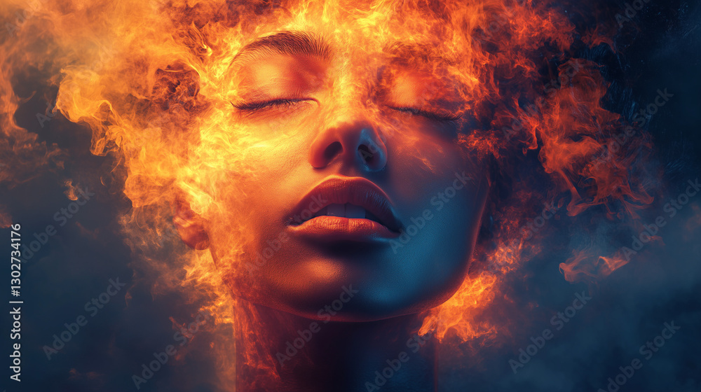 Poster Digital painting of a face dissolving into light and colors ...