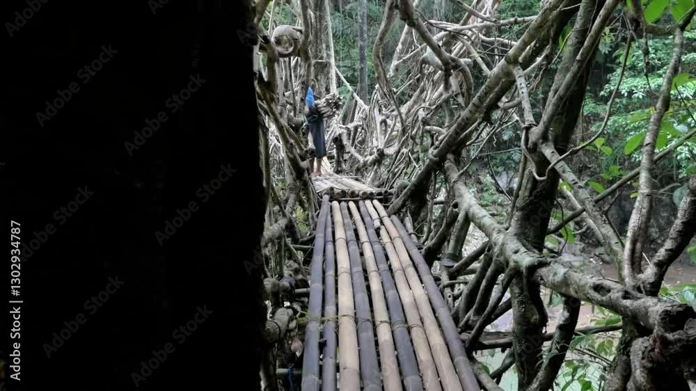 Detail of the root bridge in the interior of the Baduy tribe, made ...
