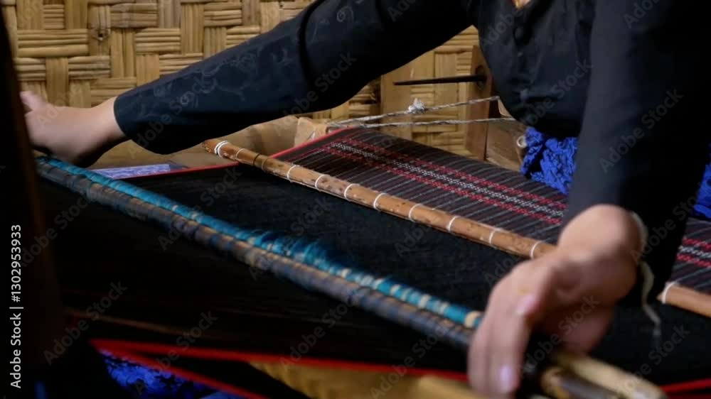 Video Stock The skill of Baduy women is weaving using traditional looms ...