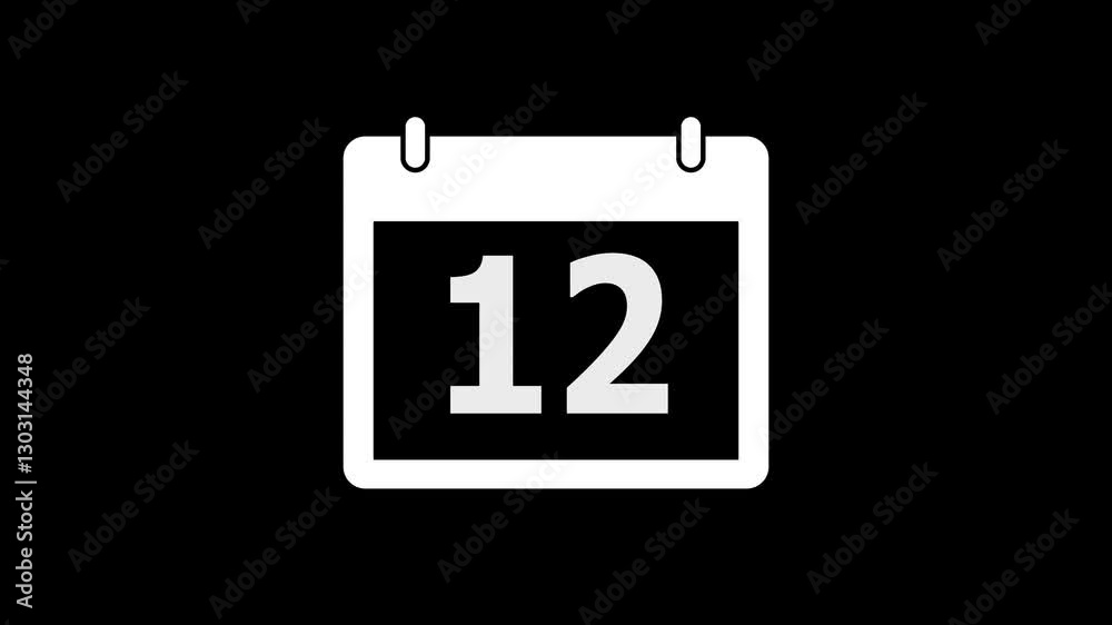 Calendar animation of the twelfth day of the month on a black ...