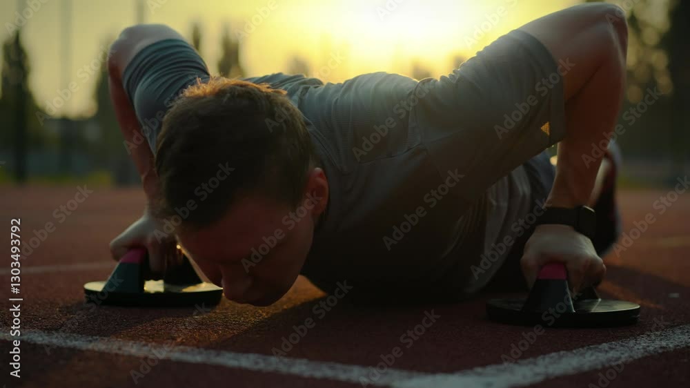 Healthy lifestyle. Strong-willed athlete outdoors purposefully power ...