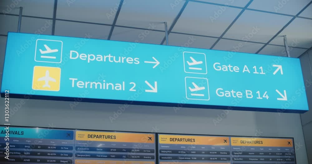 Modern Bright International Airport Terminal: Illuminated LED Sign ...