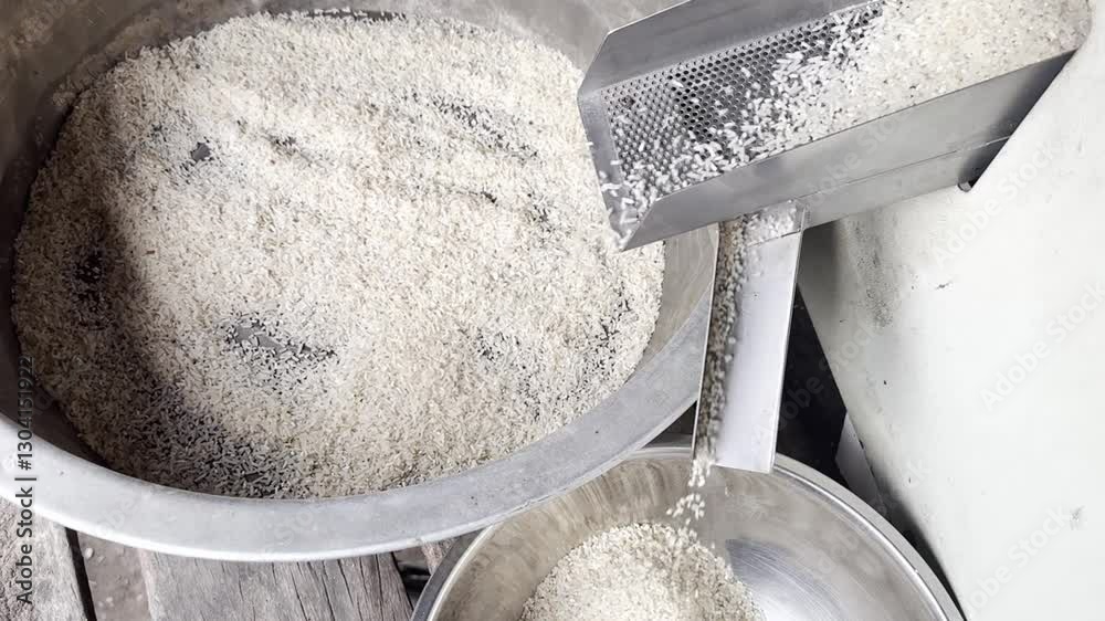 Milling (husking, shelling) by rice milling machine from rice paddy to ...