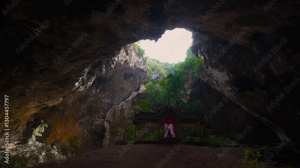 Golden pavilion temple shrine inside Phraya Nakhon Cave, Thailand. Khao ...