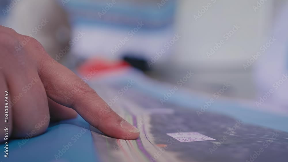 Finger pointing at a map, 4k Navigation planning with a finger Stock ...
